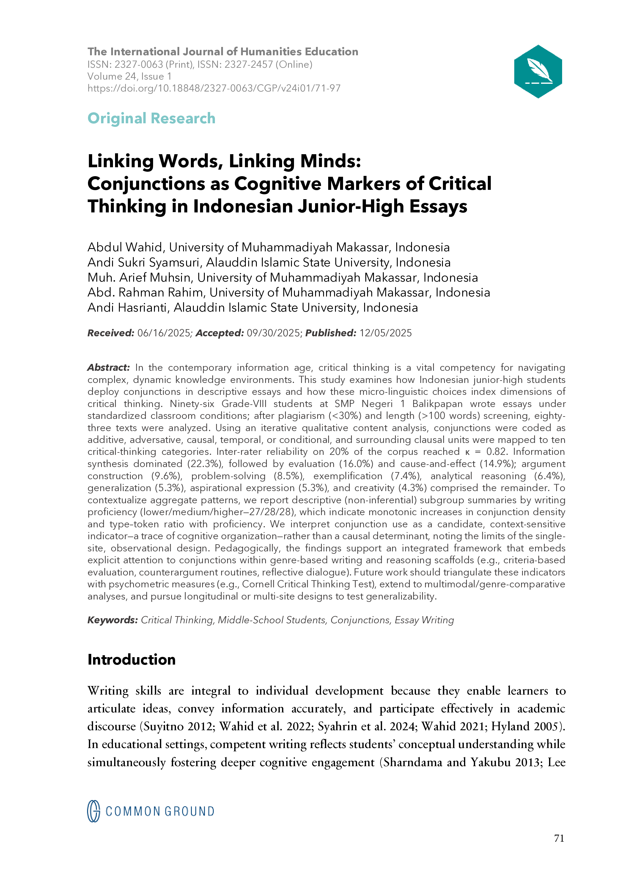 Linking Words, Linking Minds - Article - CGScholar