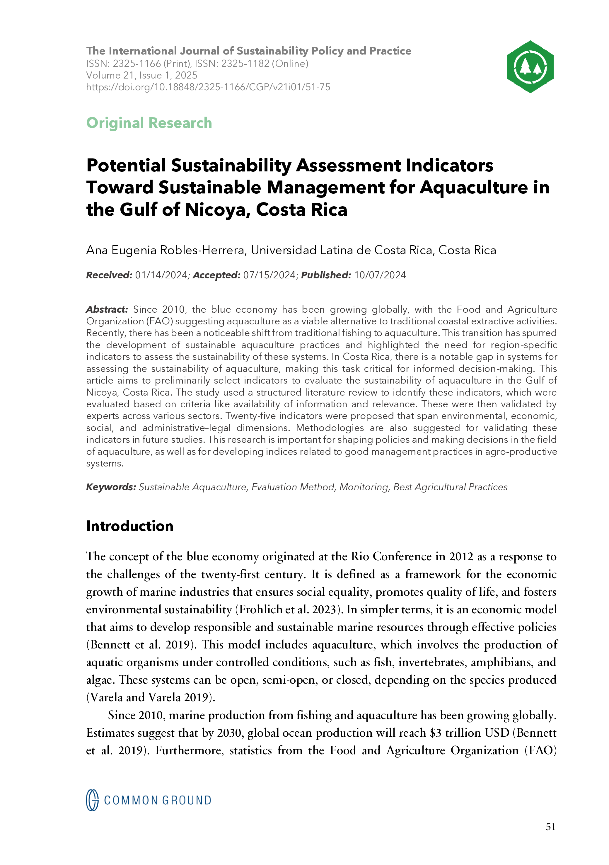 Potential Sustainability Assessment Indicators Toward Sustainable ...