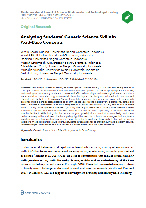 Analyzing Students’ Generic Science Skills in Acid-Base Concepts ...