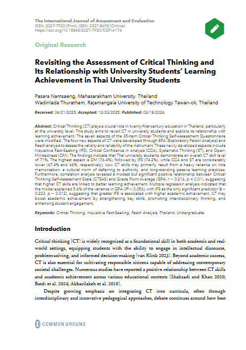 Revisiting the Assessment of Critical Thinking and Its Relationship ...